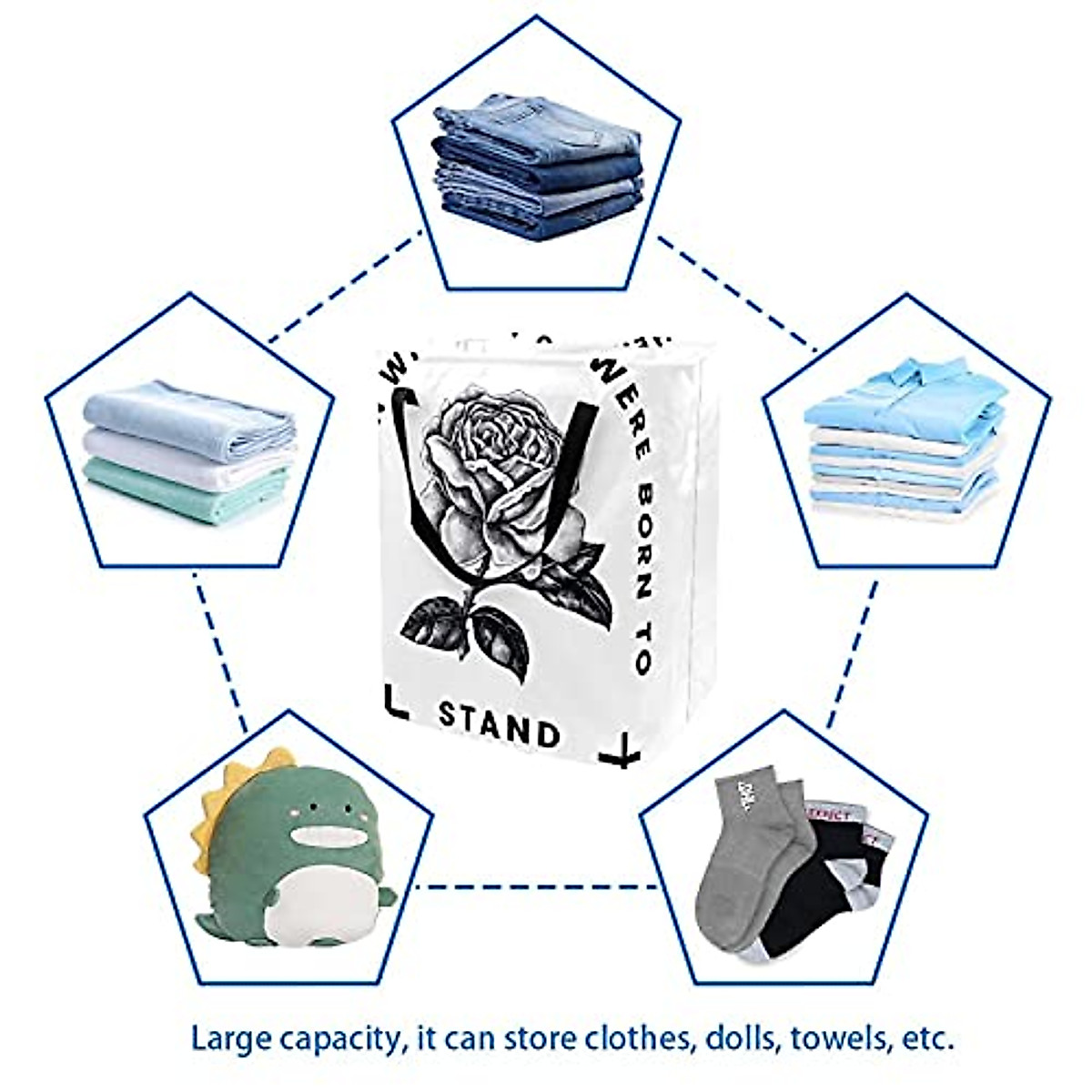 Sketch Rose Laundry Basket Large Cloth Organizer Bag Basket Foldable Laundry Hamper with Handles