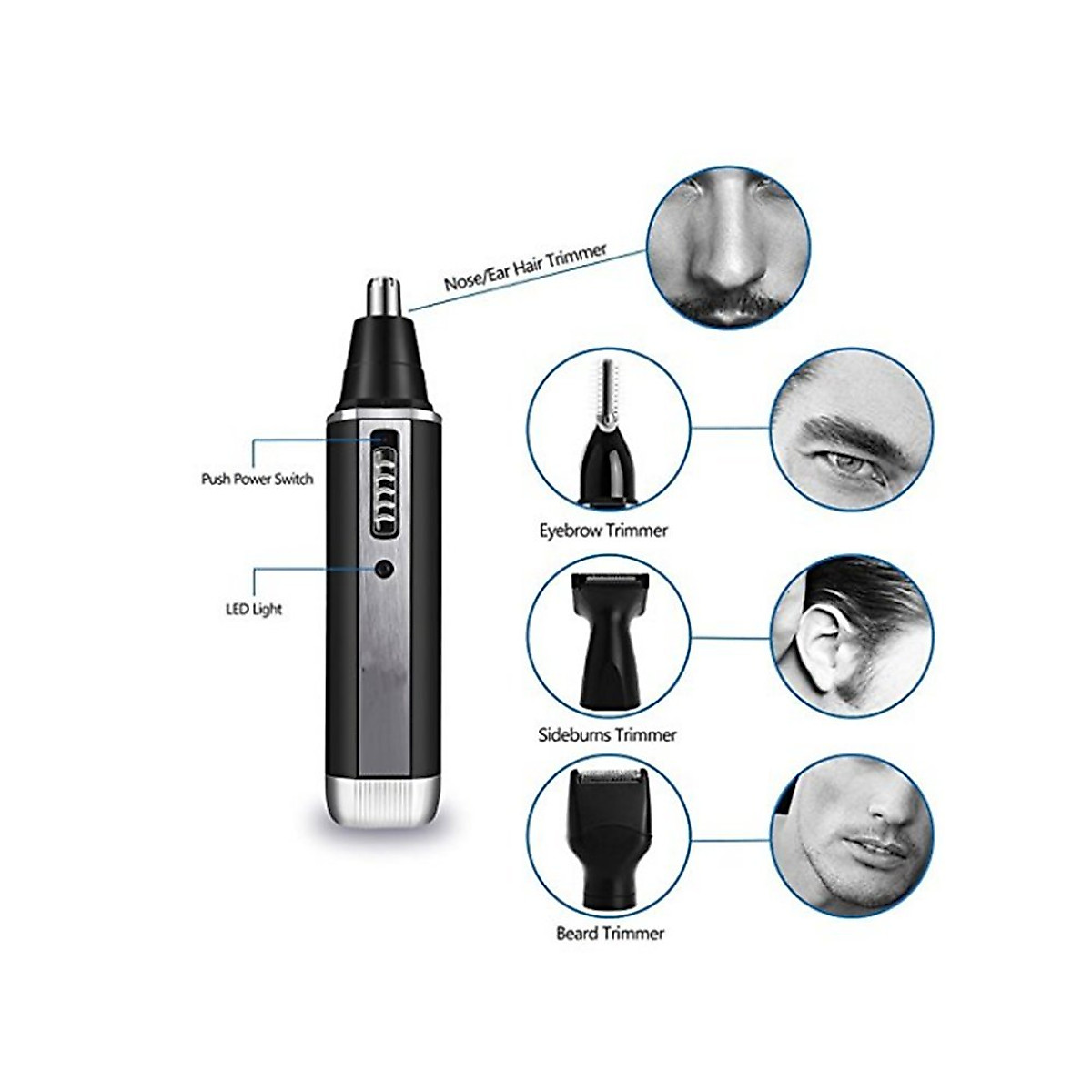 4 in 1 Rechargeable Nose Sideburn Eyebrow Beard Ear Hair Trimmer for Men & Women, Nose Ear Trimmer/Beard Trimmer/Sideburn Trimmer/Eyebrow Trimmer (Black)