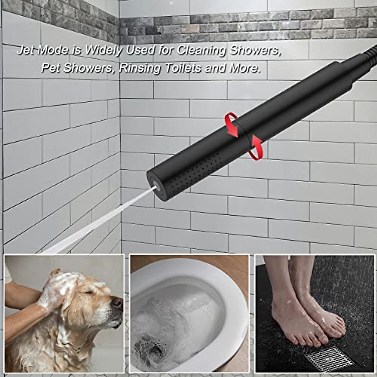 KATAIS Matte Black Solid Brass 2 In 1 Function Handheld Shower Wand Head Combo, High Pressure Round Hand Black Shower Head with 59 Inch Hose and Holder, High Flow