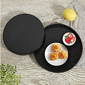 Rive Round Solid Wood Serving Tray, Non-Slip Tea Coffee Snack Plate Food Meals Serving Tray with Raised Edges for Home Kitchen Restaurant(13inch,Black)