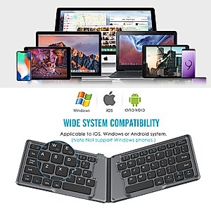 MoKo Foldable Bluetooth Keyboard, Portable Wireless Rechargeable Keyboard, Ultra Slim Ergonomic Folding Keyboard Compatible with iOS, Android and Windows Tablet/Smartphone/Laptop Devices, Silver Gray