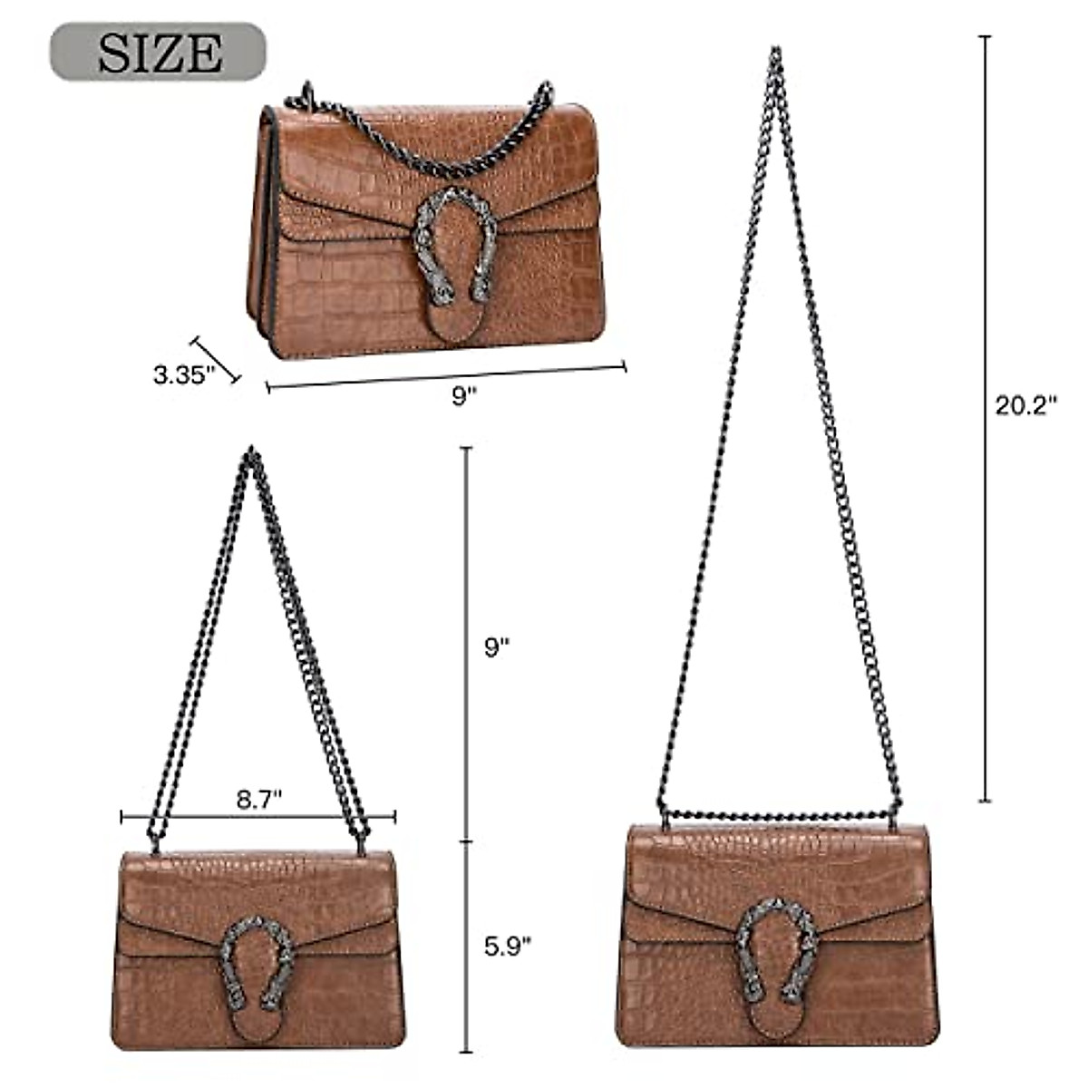 GLOD JORLEE Chain Crossbody Shoulder Bags for Women - Snakeskin Textured Print Leather Satchel Handbags Luxury Evening Clutch Purses (Brown-2)