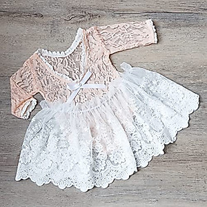 Zeroest Newborn Photography Outfits Girl Lace Romper Newborn Photography Props Rompers Baby Girls Skirt Photoshoot 3PCS (Peach-Long Sleeve)