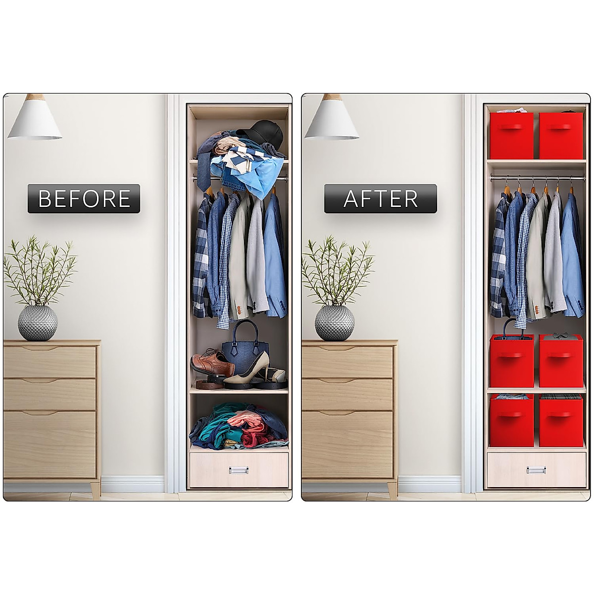 Sorbus Foldable Storage Cubes - 6 Fabric Baskets for Organizing Pantry, Shelf, Toy Box, Cubby, Closet Organizer - 11 Inch Collapsible Closet Organizers and Storage Bins - Red Storage Cubes with Handle