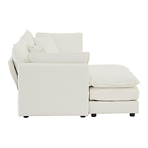 WILLIAMSPACE 76.7" Sectional Sofa Couch for Living Room, Modern Upholstered Loveseat Sofa with Ottoman, 2 Seater L-Shaped Sectional Couch for Apartment Small Space, Chenille Fabric (Cream White)