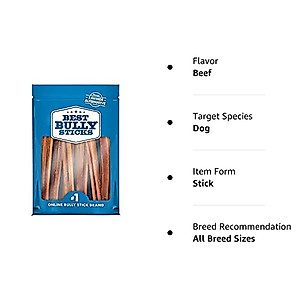 Best Bully Sticks 6 Inch All-Natural Bully Sticks for Dogs - 6” Fully Digestible, 100% Grass-Fed Beef, Grain and Rawhide Free | 8 oz
