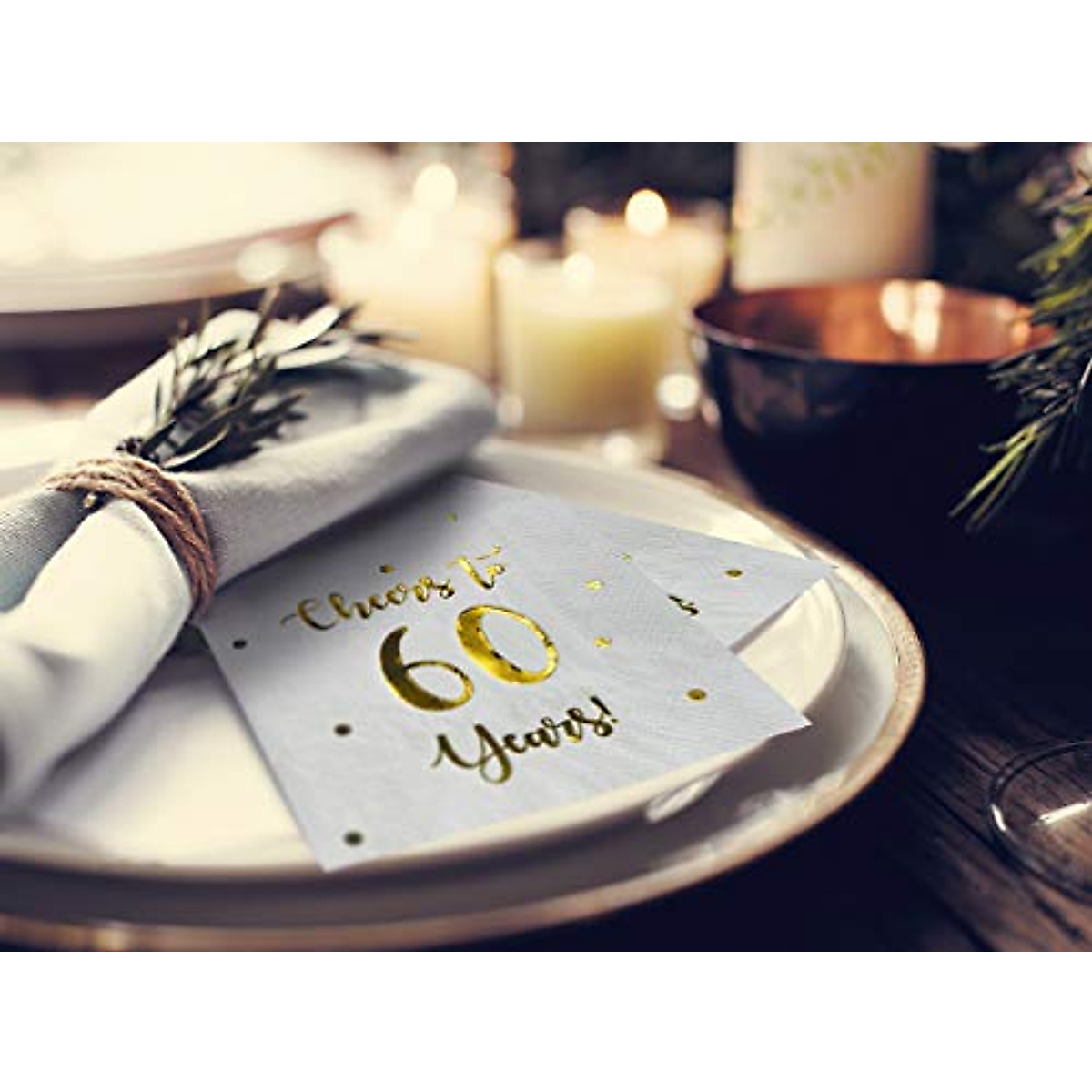 Cheers to 60 Years Cocktail Napkins | Happy 60th Birthday Decorations for Men and Women and Wedding Anniversary Party Decorations | 50-Pack 3-Ply Napkins | 5 x 5 inch folded (White)