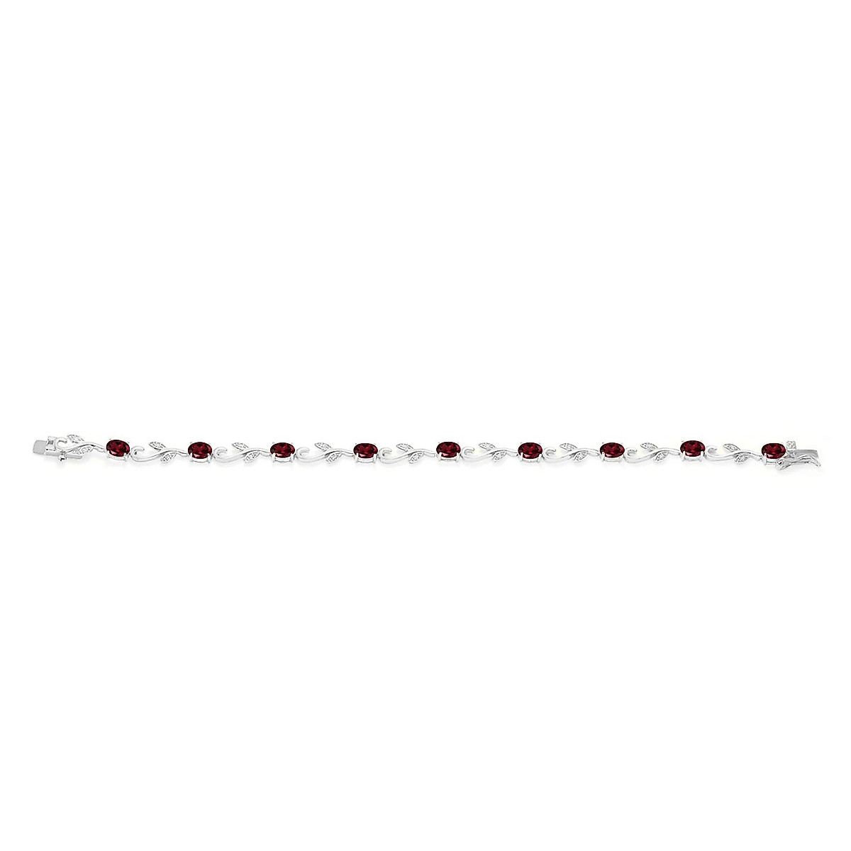 Gem Stone King 925 Sterling Silver Red Rhodolite Garnet and Diamond Greek Vine Tennis Bracelet For Women (4.63 Cttw, Gemstone Birthstone, Oval 6X4MM, 7 Inch)