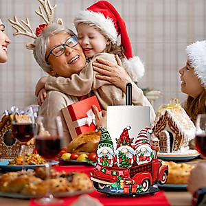 Christmas Paper Towel Holder, Gnome Red Truck Christmas Decorations Indoor Metal Paper Towel Holders for Kitchen Countertop Bathroom Home, Christmas Decor Gnome Gifts for Women Men 6.7x6.7x13.4 inch