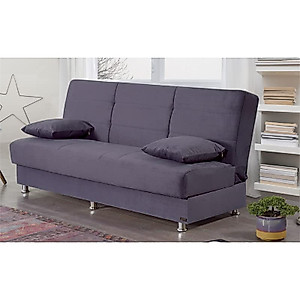 BEYAN Ramsey Collection Armless Modern Convertible Sofa Bed with Storage Space, Includes 2 Pillows, Gray