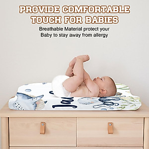 Personalized Ocean Theme Changing Pad Cover - 2 Piece Baby Waterproof Pee Pad Covers Nursery Bedding with Name, Diaper Changing Pad Gifts for (3-36Months) Toddler Infant Boys Girls(16" x 32")