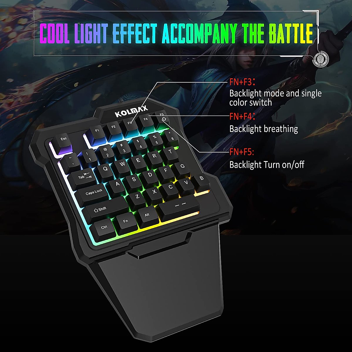 RGB One Handed Gaming Keyboard and Mouse Combo,USB Wired Mechanical Feeling Gaming Keypad with Wrist Rest Support, Gaming Mouse for Laptop PC Xbox PS4 Game Office
