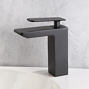 POP SANITARYWARE Matte Black Waterfall Bathroom Sink Faucet for 1 Hole, Single Handle Solid Brass Bathroom Vanity Faucets Deck Mount Modern RV Faucet