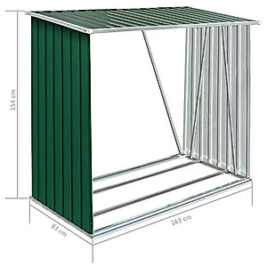vidaXL Garden Log Storage Shed Galvanized Steel 64.2"x32.7"x60.6" Green