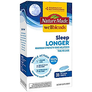 Nature Made Wellblends Sleep Longer, Melatonin 10mg, L-theanine, and GABA, Sleep Supplement, 35 Tri-Layer Tablets
