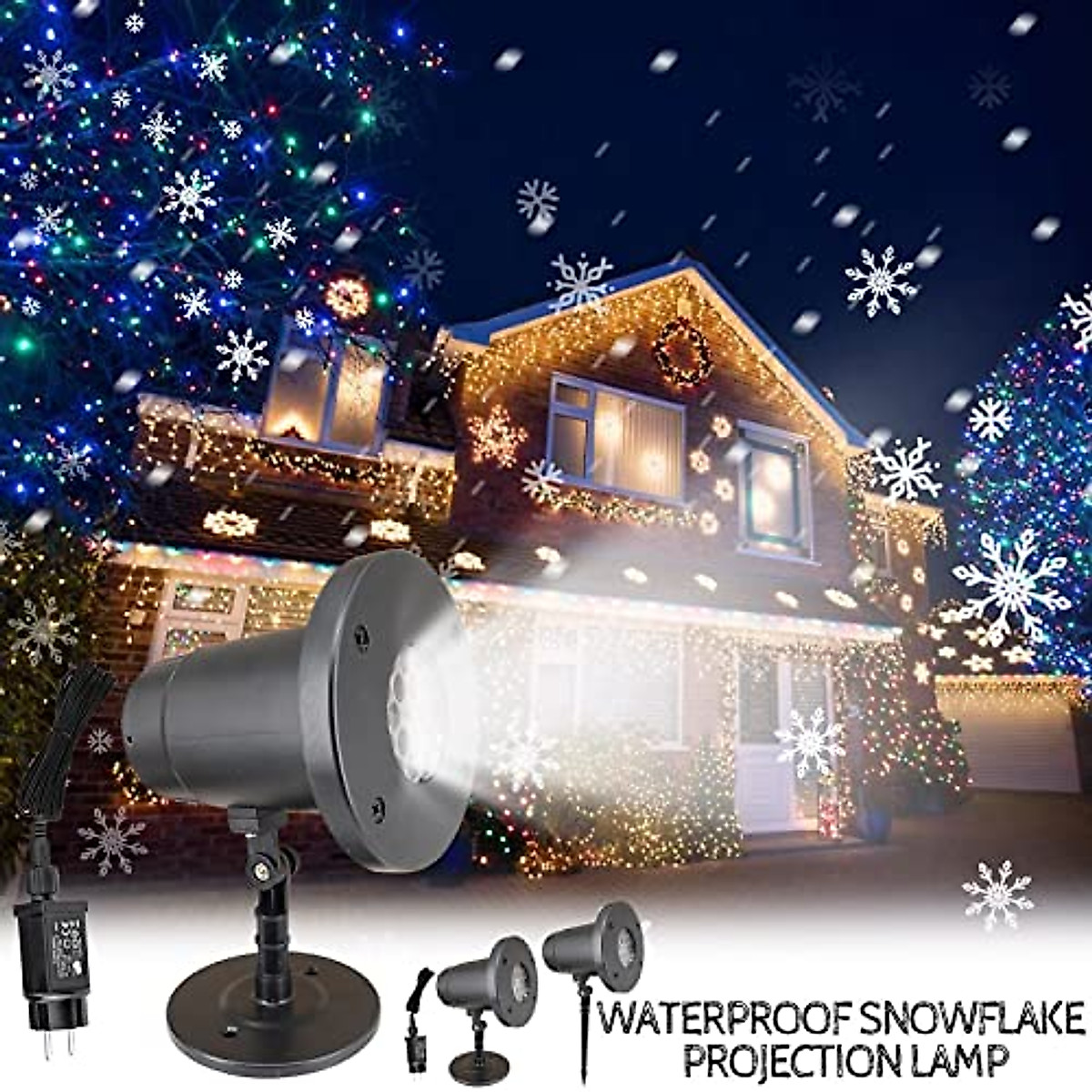 Kadlawus Christmas Projector Light Snow Projection Light LED Snow Show Projector Outdoor, Snowfall Show Lights Waterproof Christmas Decoration Lighting