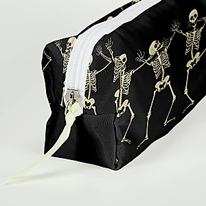 Bag Pen Case Pouch Box Organizer for Teen Girls Boys School Students Men Women Waterproof Zipper Pouch for Office Supplies Makeup, Funny Halloween Skeleton Decor