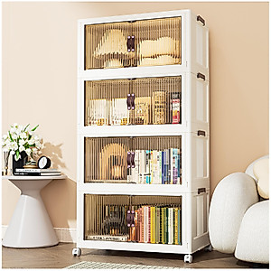YFXCVSL Stackable Storage Bins, Collapsible Storage Bins for Bedroom, Storage Bins with Lids and Wheels, Closet Organizers and Storage for Living-room, Storage Cabinet with Door (4 Tiers 408Qt)
