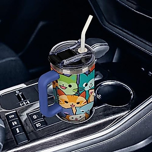 Cats Pattern 40 Oz Stainless Steel Cup Travel Tumbler with Handle and Straw Lightweight Coffee Mug for Home Office