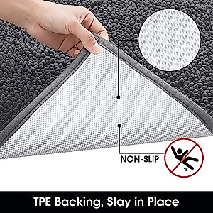 HOMEIDEAS Absorbent Chenille Door Mat Indoor, 20“x32”, Dirt Trapper Machine Washable Non Slip Throw Rugs for Entryway, Entrance, Mud Room, Thick Welcome Doormat, Grey