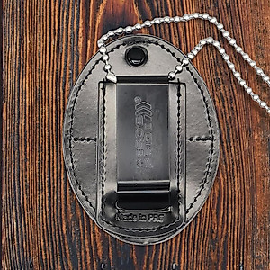 Hero’S Pride™ Universal Shield Leather Badge Holder with Hook & Loop Closure (Holder Only) - Premium Badge Holder for Police, Law Enforcement, Security Officer - Neck Chain Included