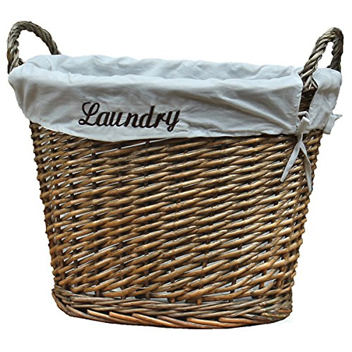 Vintiquewise(TM) Wicker Laundry Basket with Liner, White
