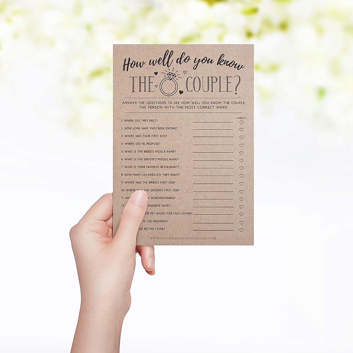 Your Main Event Prints Bridal Shower Games, Fun Activities, Kraft Minimalist Style (How Well Do You Know The Couple) - 50 Cards per Pack