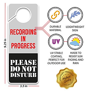 CLEVER SIGNS Recording in Progress - Please Do Not Disturb Sign, Door Knob Hanger 2 Pack, Double Sided, Ideal for Using in Any Room.