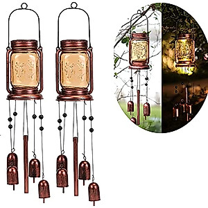 Vcdsoy 2 Pack Solar Wind Chimes - Solar Mason Jar Wind Chime Light Unique Hanging Wind Chimes Outdoor Clearance, IP65 Waterproof,Gifts for Mom Yard Garden Terrace Corridor