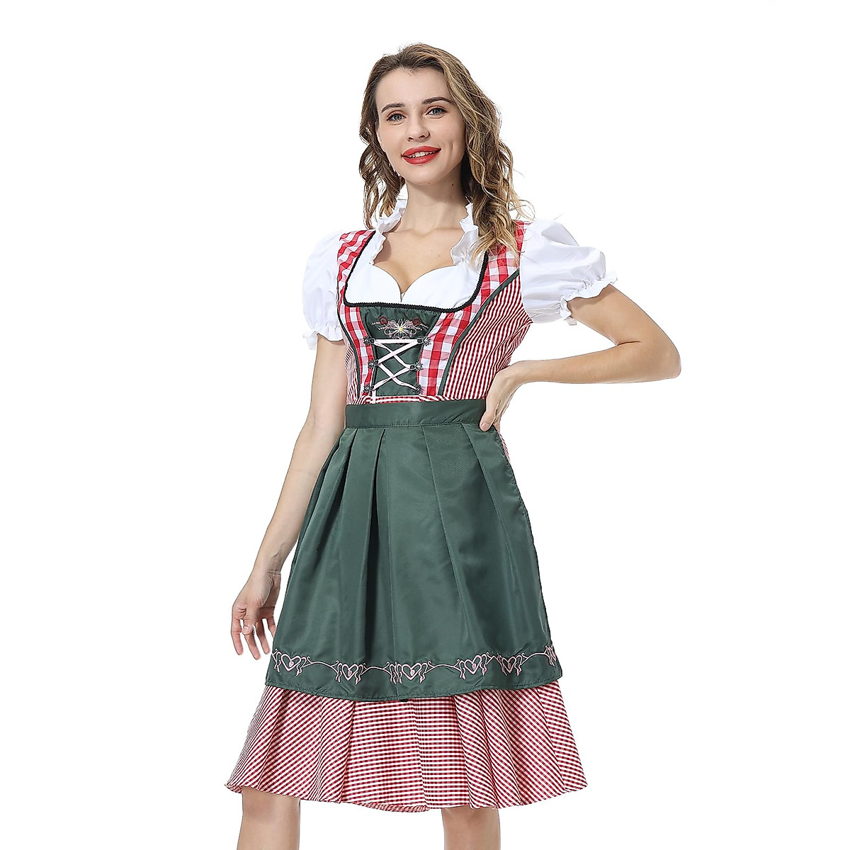 VISVIC Oktoberfest Costumes Women Dirndl Dresses 2 Pieces, Women's Oktoberfest Dress German Dirndl Dress Costumes for Bavarian Oktoberfest Carnival Halloween