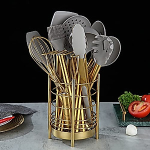 Gold Kitchen Utensils Set, Berglander 38 Pieces Non-stick Silicone Cooking Utensils Set, Kitchen Tools Set, Spoon Spatula Set With Sturdy Stainless Steel Utensil Holder, Dishwasher Safe