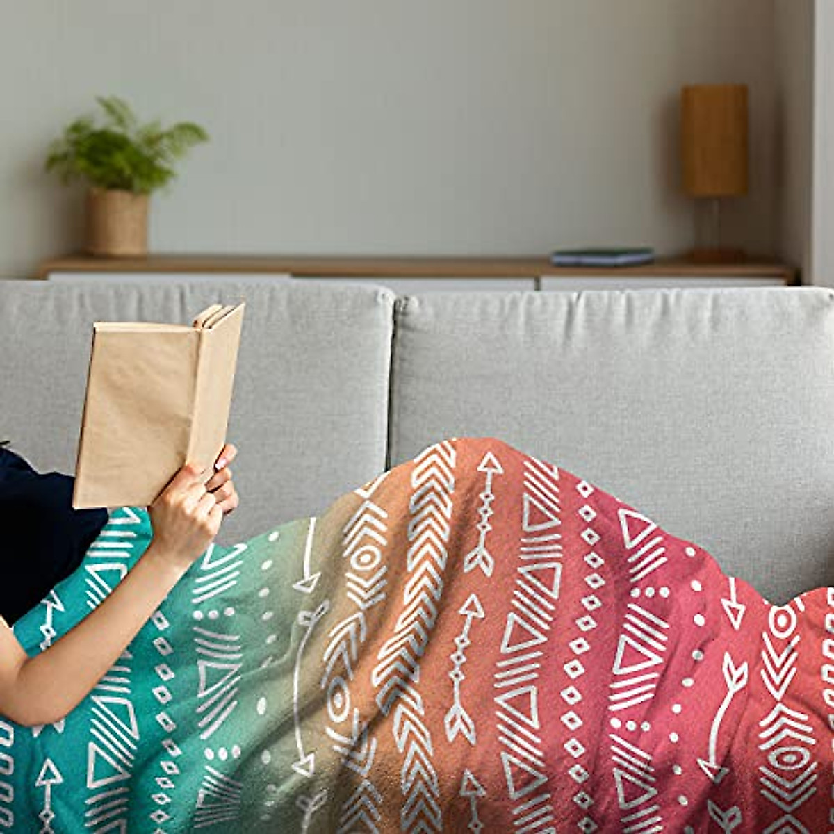 Ambesonne Arrow Throw Blanket, Colored Geometric and Maya Patterns and Arrows Bohemian Style Native Art, Flannel Fleece Accent Piece Soft Couch Cover for Adults, 60" x 80", Multicolor