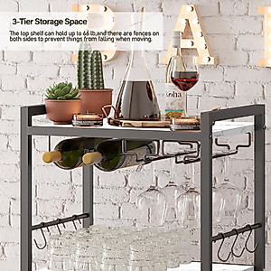 TUTOTAK Bar Cart, Home Bar Serving Cart, Microwave Cart, Drink Cart, Mobile Kitchen Shelf with Wine Rack and Glass Holder, Rolling Beverage Cart for Living Room, Kitchen BC01BM032