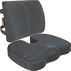 FORTEM Chair Cushion, Seat Cushion, Lumbar Support Pillow for Chair, Car Seat Cushion, Back Support Memory Foam Pillow Washable Cover Dark Grey