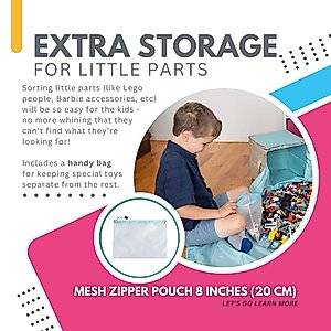 Let's Go Learn More Toy Storage Box with Play Mat for Kids | Toy organizer and storage bin with foldable play mat for building bricks, magnets, blocks, little cars, dolls