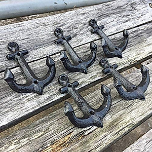 Facaler Nautical Cast Iron Ship Anchor Weathered Nautical Wall Hooks Coat Hook, Screws Included (5 PCS)