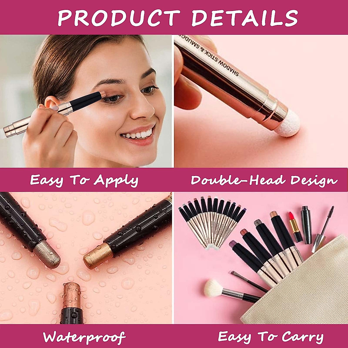 White Eyeshadow Stick Makeup，Cream Shimmer Smooth Glitter Eye Shadow Pencil Base Primer Palette, Waterproof Long Lasting EyeShadow Pen White Liner, Highlighter Stick Multi-Dimensional Eyes Look