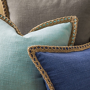 Phantoscope Pack of 2 Farmhouse Decorative Solid Throw Decorative Pillow Cover Burlap Linen Trimmed Tailored Edges Light Turquoise 12 x 20 inches, 30 x 50 cm