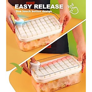 Ice Cube Trays with LId and Bin, Easy Release Ice Trays for Freezer, 2 Pack Ice Cube Molds, 64 Pcs Ice Cube Tray, Large Capacity Ice Tray Holder, Includes Ice Tong, Ice Spoon, for Whiskey, Cocktail.