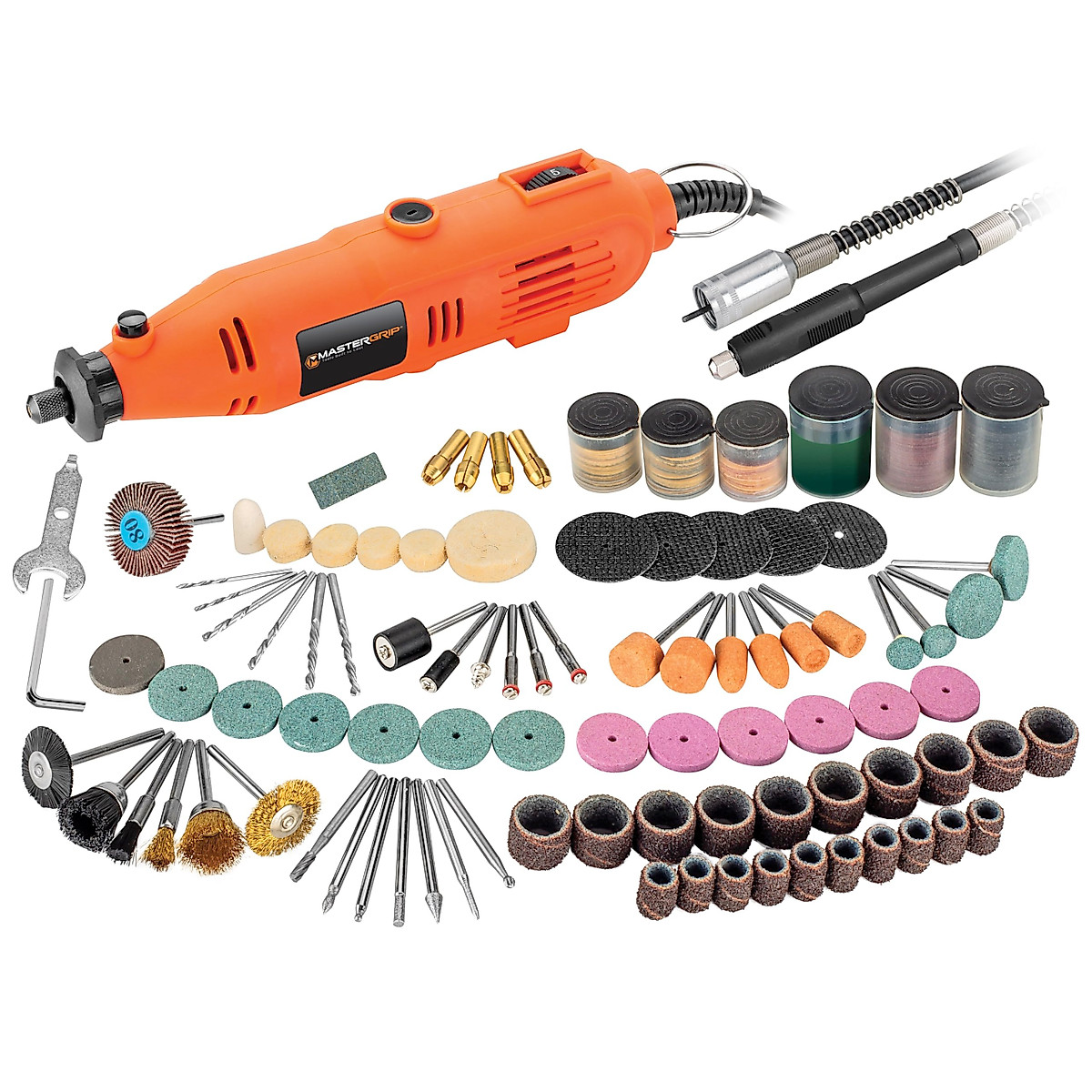 Mastergrip 1.1-Amp Variable Speed Steady-Grip Rotary Tool with 215-Piece Accessory Kit, Electronic Speed Adjust, and Carrying Case - 790461ECE