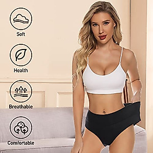 Riozz Women's High Waisted Cotton Underwear Tummy Control Briefs Ladies Full Coverage Soft Breathable Panties-5 Pack