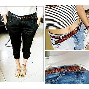 MoYoTo® Women's Fashion Thin Braided Leather Belt For Dress with Buckle 20mm (White)