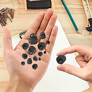 200Pcs Black Nylon Acorn Nut, 7 Sizes Hex Acorn Cap Nuts M3 M4 M5 M6 M8 M10 M12 Nylon Female Thread Bolt Cover Cap Dome Nuts for Protecting Hexagon Shaped Threads Rods Studs and Bolts