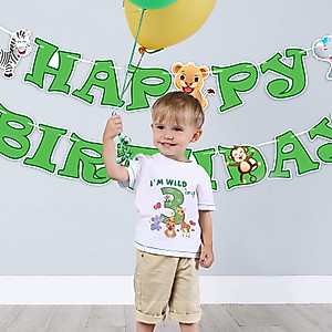 Baby Boy 3rd Birthday T-Shirt - I’m Wild and 3 Jungle Animals Birthday Top Tee Toddler Jungle Animal Birthday Party T Shirt Gift Cotton Printed Short Sleeve Outfit(White, 3 T)