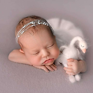 4 Pcs Newborn Photography Props Outfit Baby Girl Vintage Cute Lace Rompers with Ribbon Bow Headband Set Baby Photo Props Bodysuit Outfit