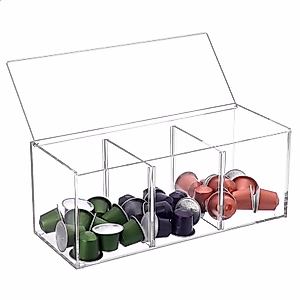 ELLDOO Coffee Pod Holder with Lid, Acrylic Coffee Pod Organizer for K Cup Espresso, 3-Compartment Tea Bags Sugar Packets Coffee Capsule Storage Holder for Home Coffee Bar Office Counter
