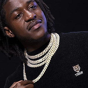 nkjegol Cuban Chain Necklaces Silver/Gold Cuban Link Chains Mens Iced Out Miami Bling Diamond Hip Hop Jewelry for Women (16 inch, Silver)