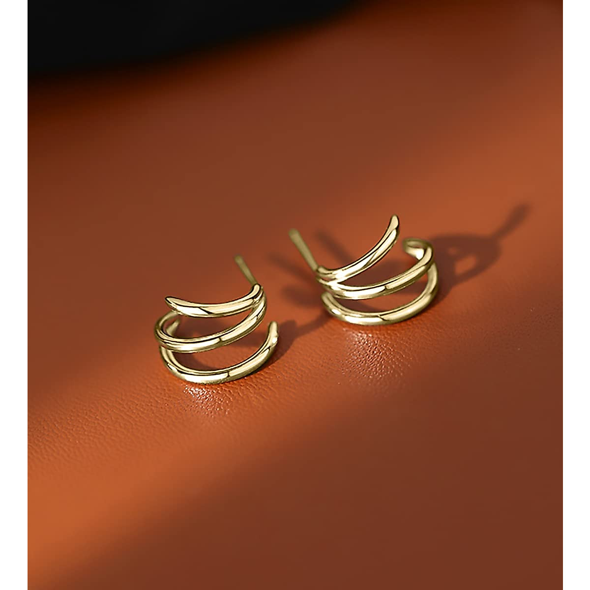 Reffeer Sterling Silver Multi Hoop Earrings Cuff Huggie for Women Teens Wrap Stud Earrings (B-Yellow)