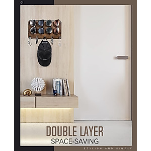 Emibele Sunglass Organizer Wall Key Holder, Decorative Wood Wall Jewelry Organizer Glasses and Sunglass Holder Display with 5 Hooks Key Rack Hanging Eyeglass Storage for Entryway Living Room, Walnut