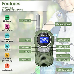 Qniglo Rechargeable Walkie Talkies for Adults, Kids Walkie Talkies 4 Pack with Li-ion Battery, Outdoor Camping Spy Games for Family, Toys for Boys Girls Halloween Xmas Birthday Gifts